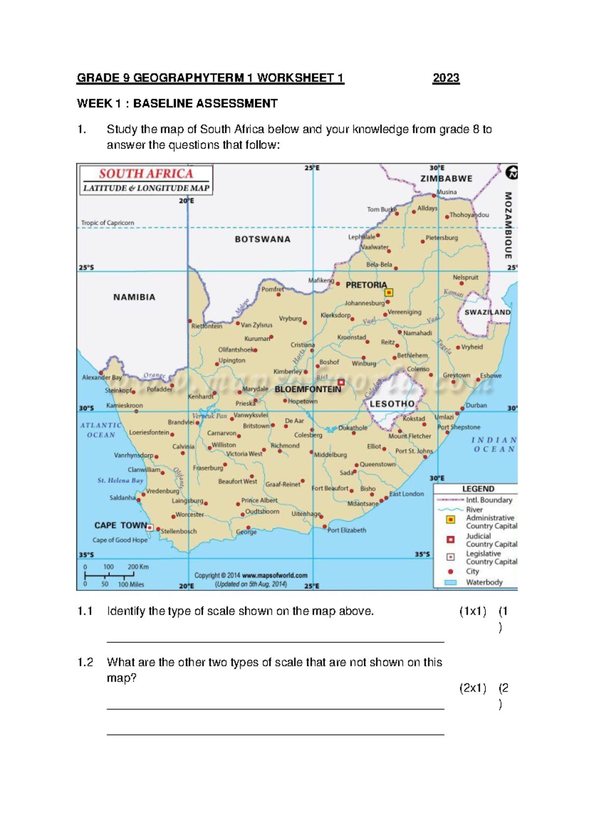 GRADE 9 GEOGRAPHY TERM 1 WORKSHEETS: MAP SKILLS & ASSESSMENTS 2023 ...