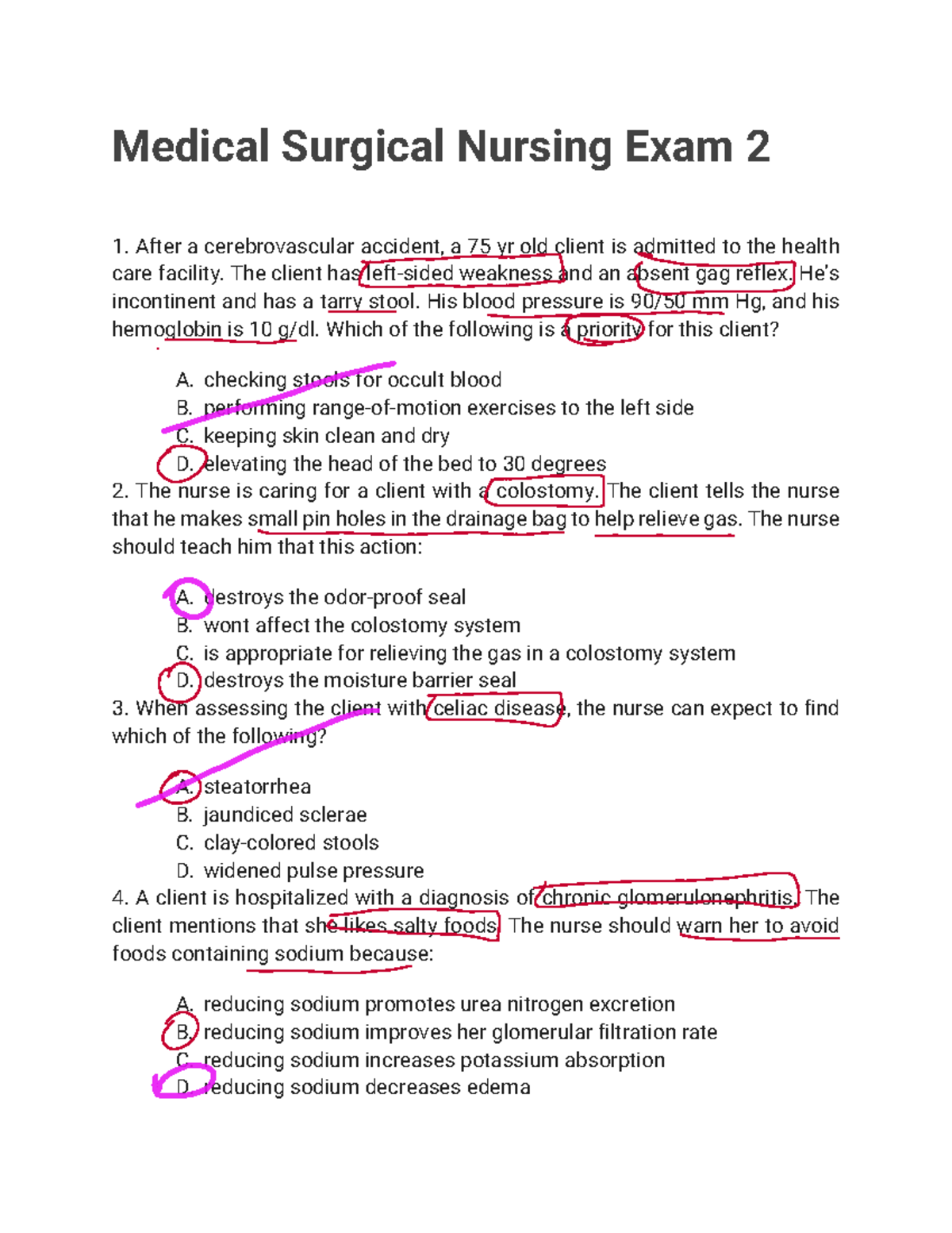 Medical Surgical Nursing Exam 2 Review Questions and Answers - Studocu