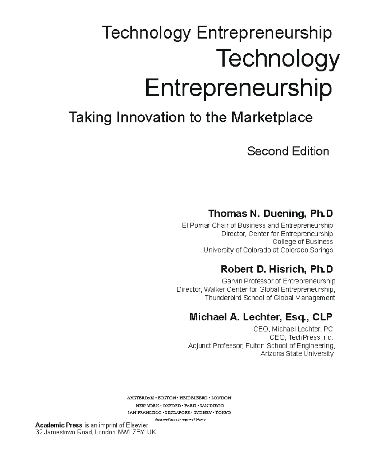 Technology Entrepreneurship (2nd Ed): Innovating for Market Success ...