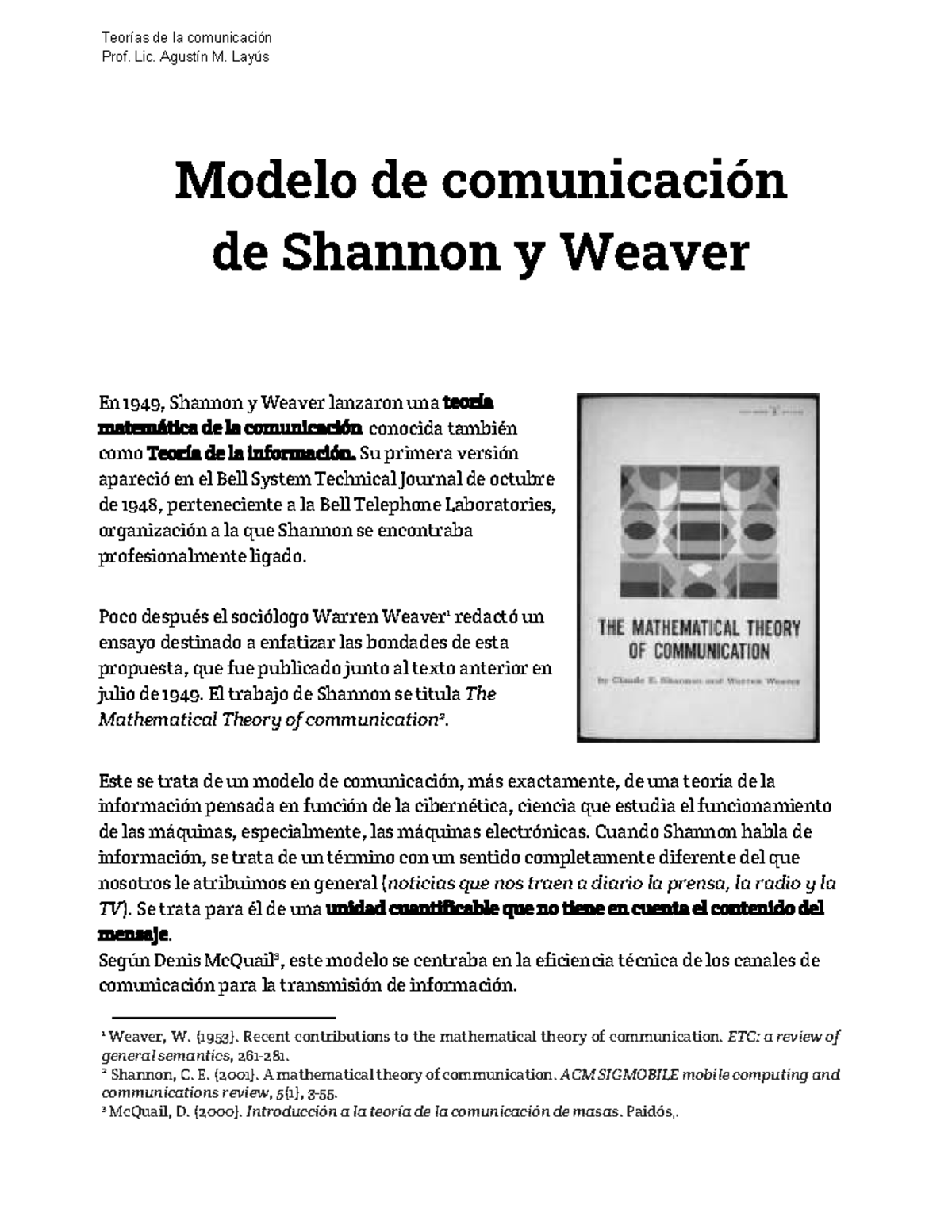 Modelo de Comunicación de Shannon y Weaver - Teorías de la Comunicación ...