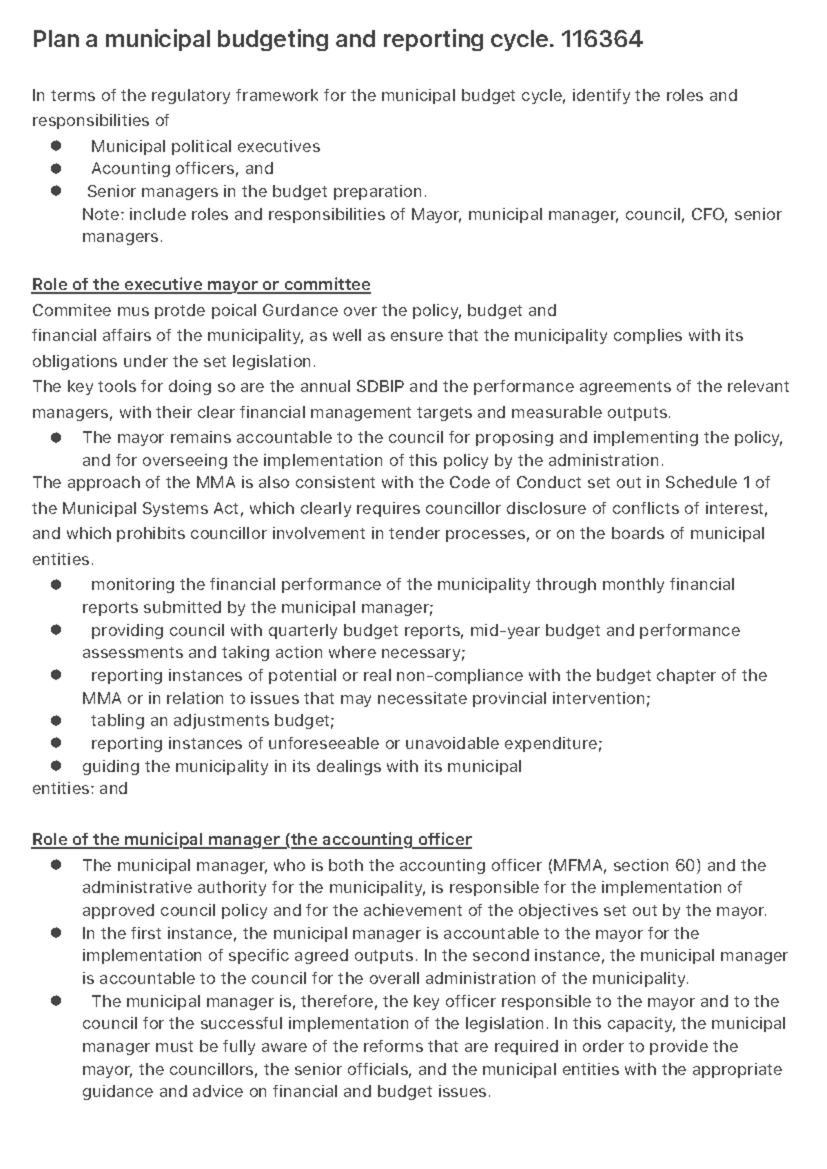 Municipal Budgeting and Reporting Cycle Planning Guide - 116364 - Studocu