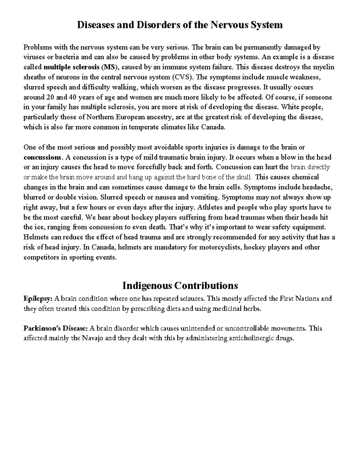 Nervous System- Diseases and Disorders - Diseases and Disorders of the ...