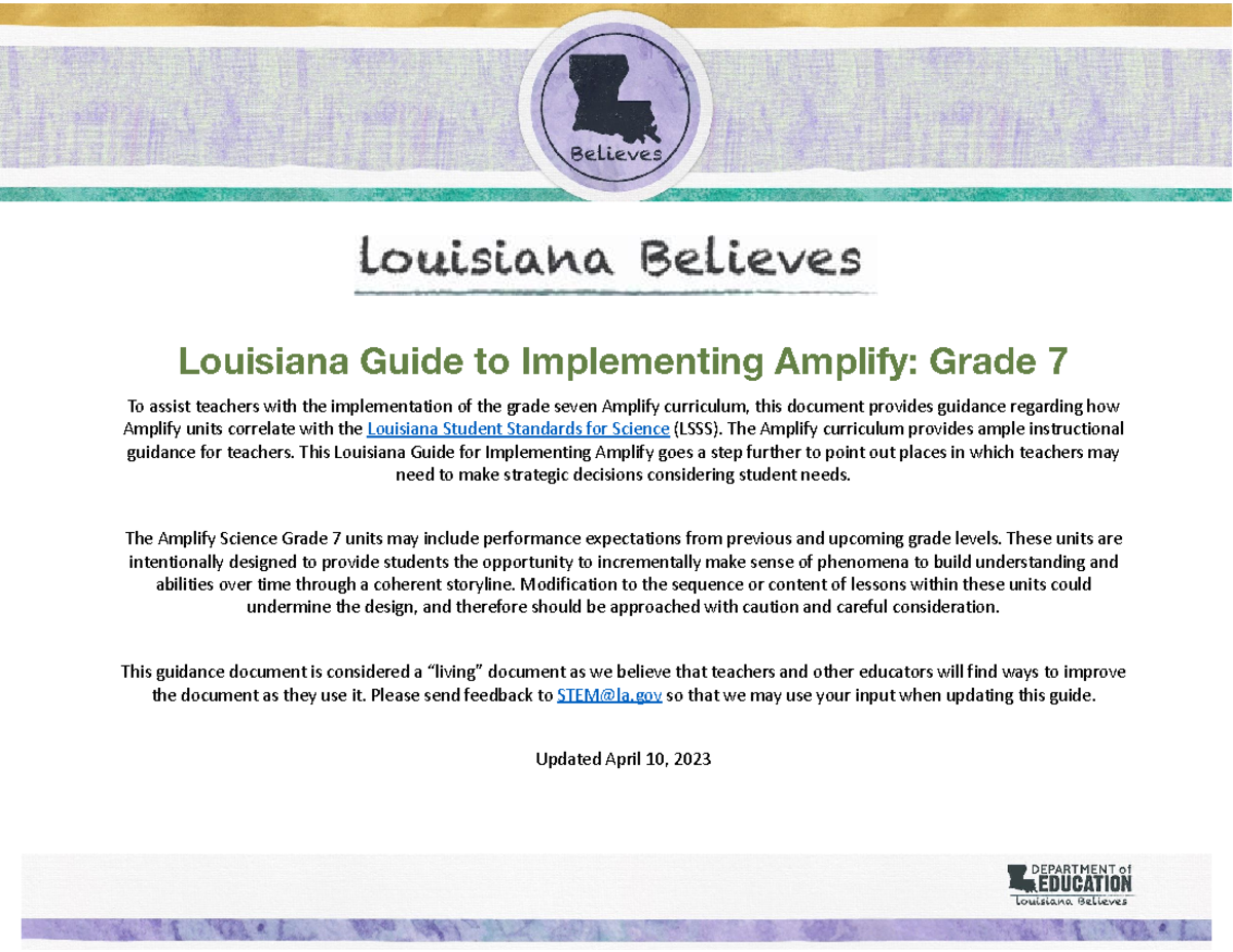 Grade 7 Louisiana Amplify Implementation Guide and Teacher Resources ...