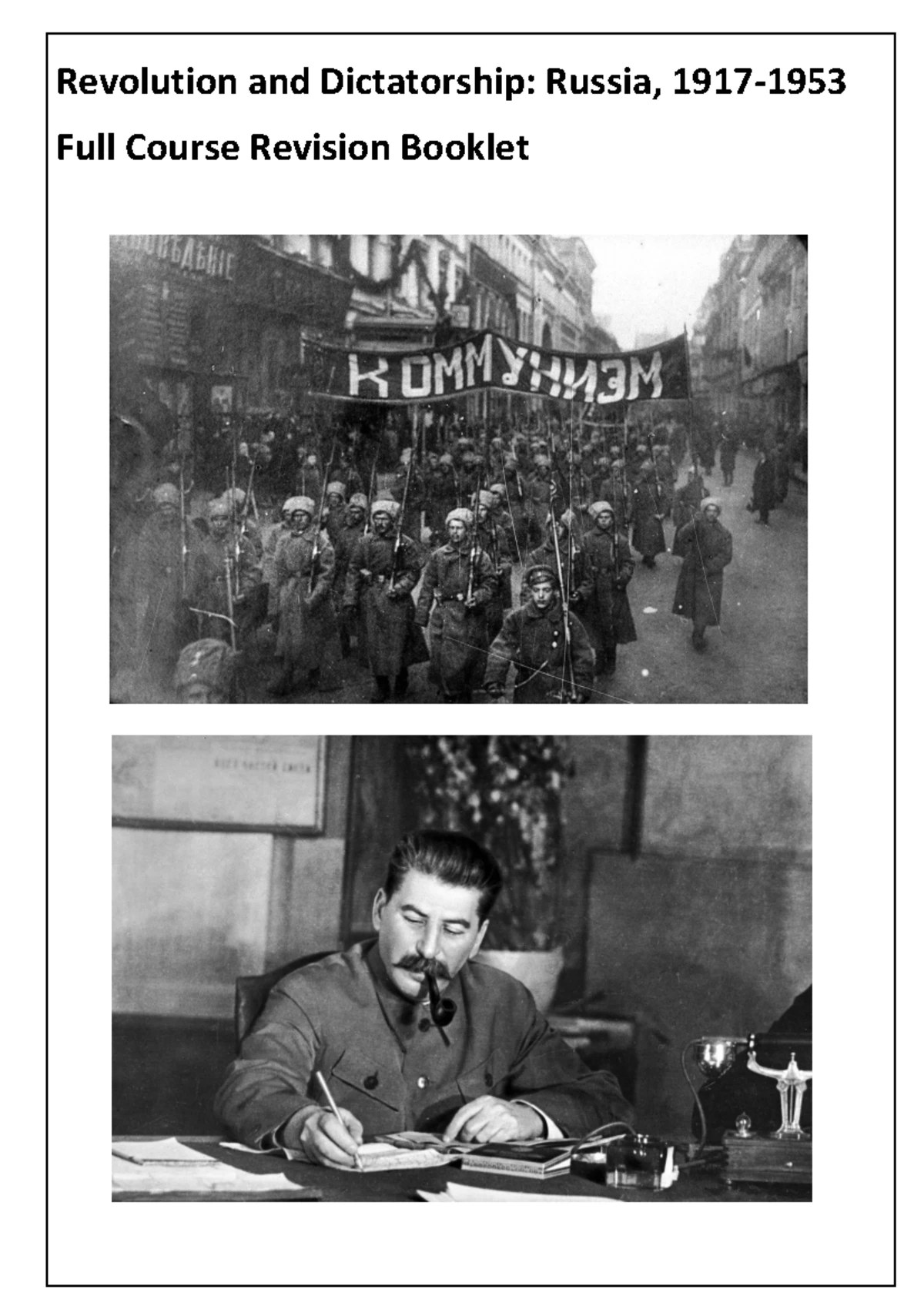 AQA A-Level 2N Russia Revision Booklet - Revolution and Dictatorship ...