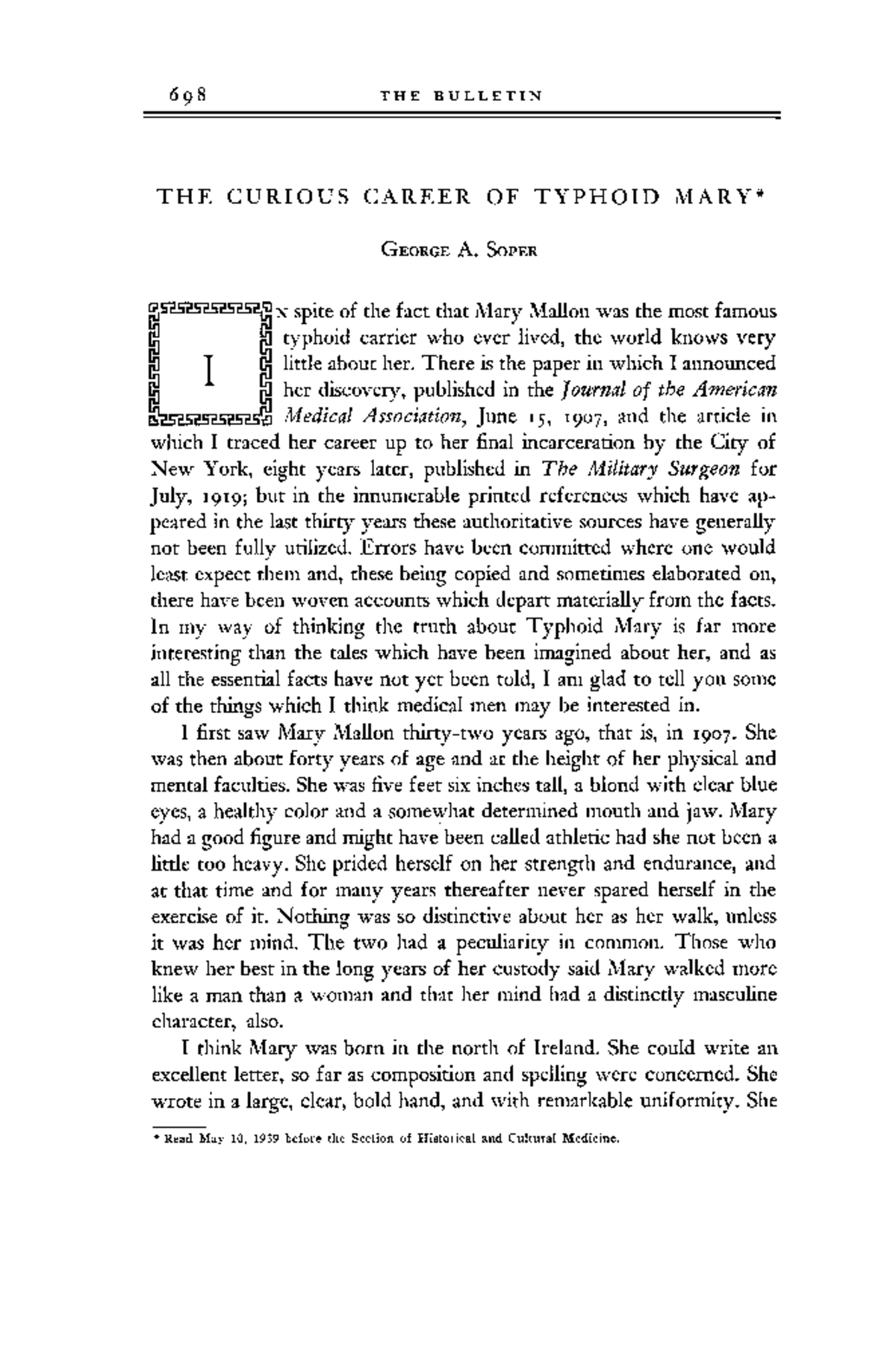 6 98 698 Final Exam: The Curious Career of Typhoid Mary - An ...