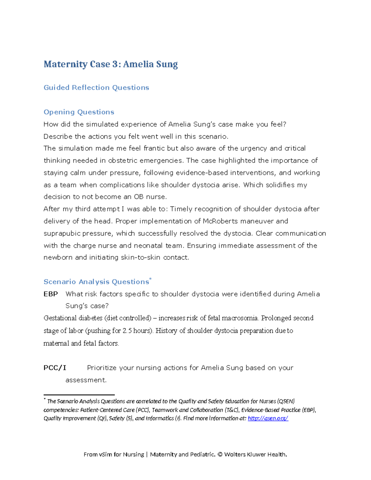 Maternity Case Study 3: Amelia Sung Guided Reflection & Analysis - Studocu