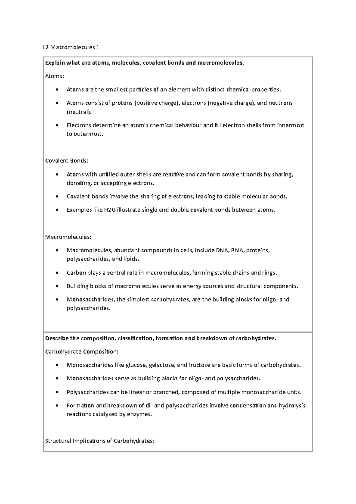 L2 Molecular Biology - Lecture 2 Notes on Macromolecules - Studocu