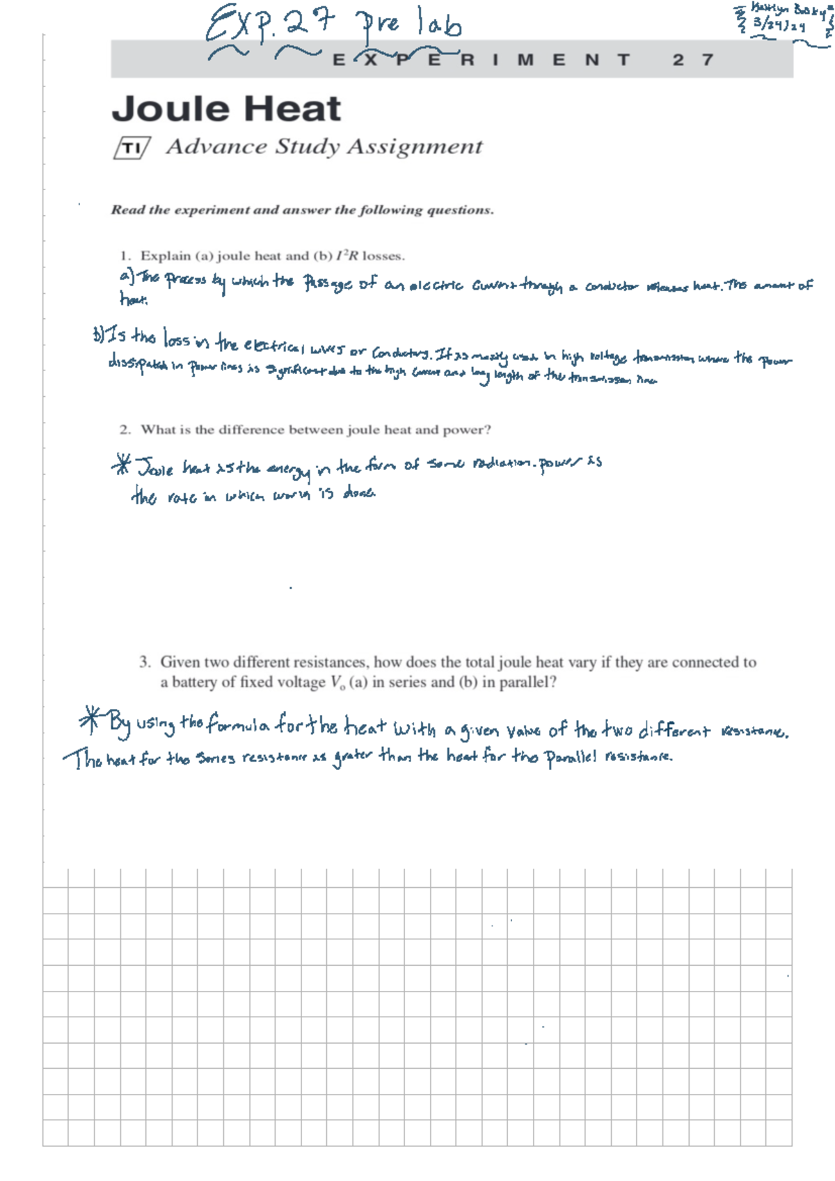 Pre-Lab Experiment 27: Joule Heat in Physics Lab Analysis - Studocu