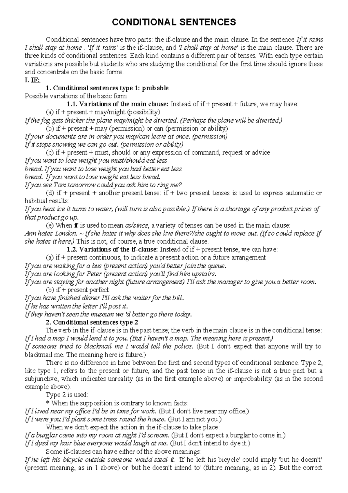Conditional Sentences: Understanding Types and Variations - Studocu