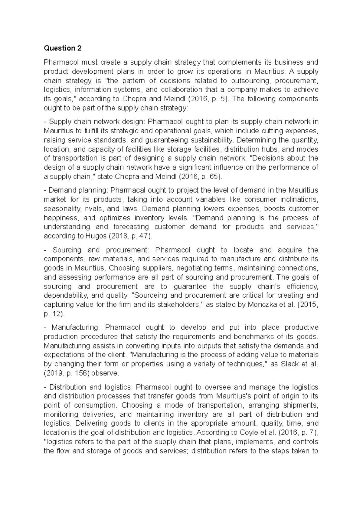 Strategic Supply Chain Management - Q2 Analysis for Pharmacol - Studocu