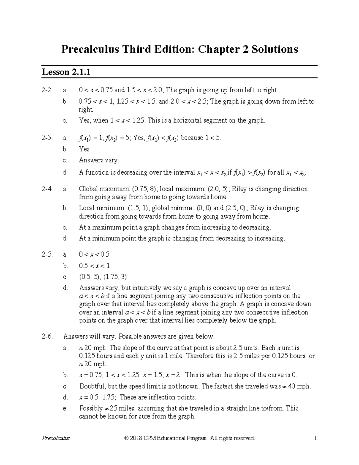 PC3 Chapter 2 Solutions - Precalculus © 2018 CPM Educational Program ...