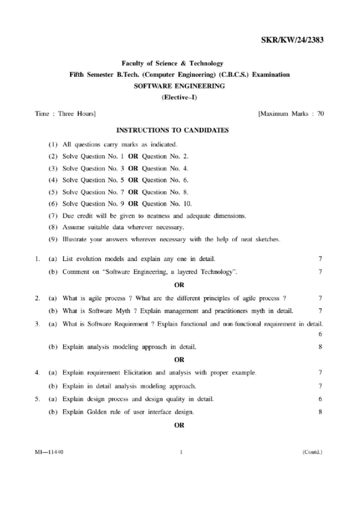 B.Tech. (C.B.C.S.) 5th Sem Software Engineering Exam Guidelines - Studocu