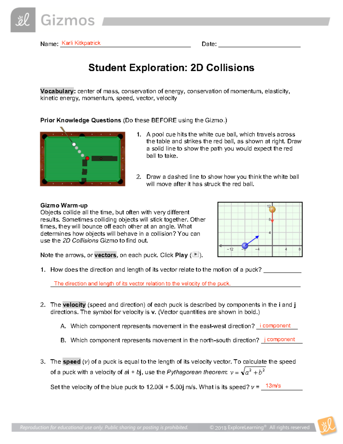 2D Collisions PHY 101 - GIZMOS Lab - Name ...