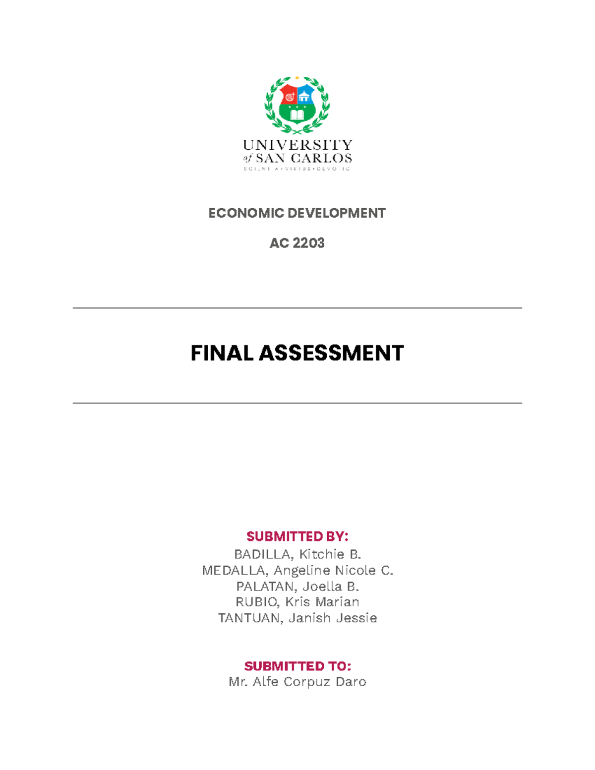 ECONOMIC DEVELOPMENT AC 2203 Final Assessment - Studocu