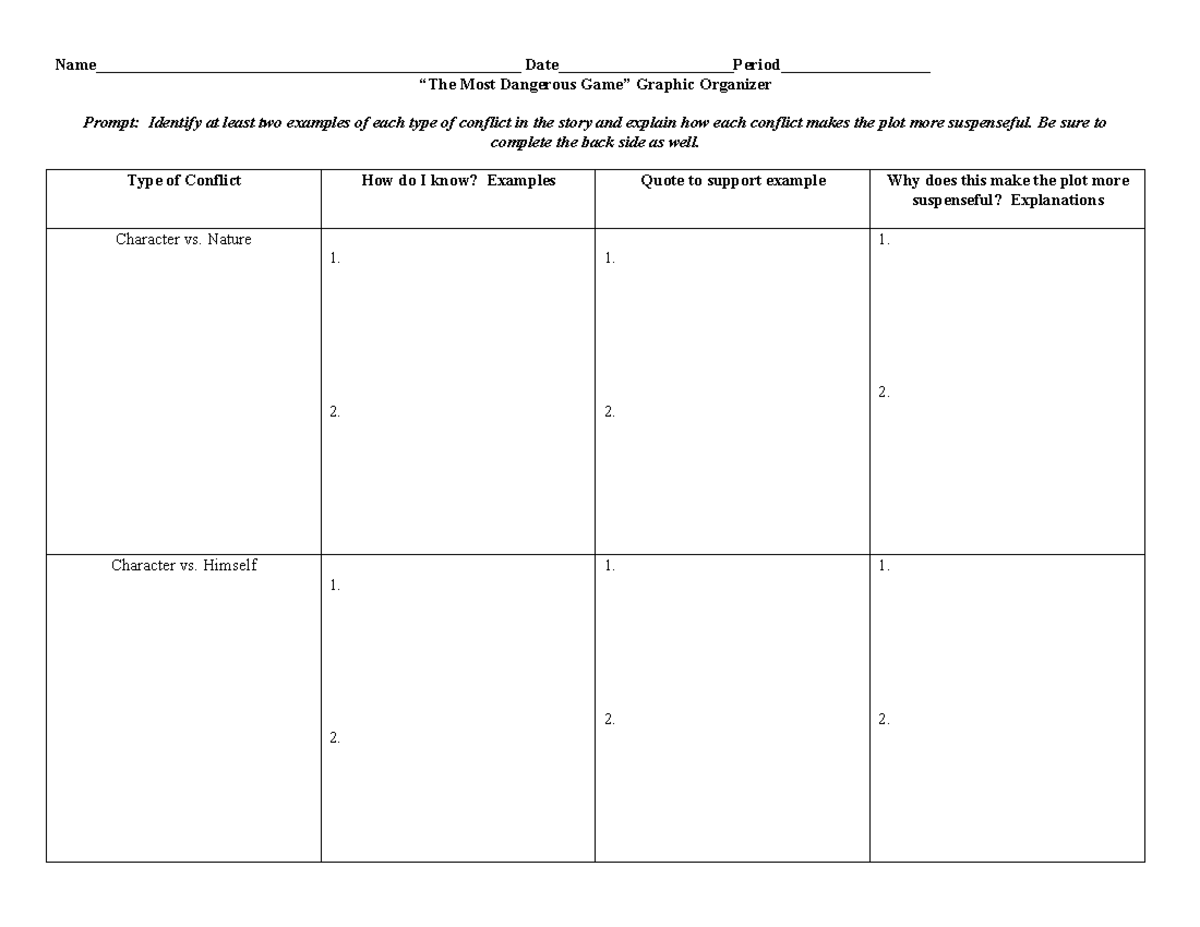 Types Of Conflict Graphic Organizer