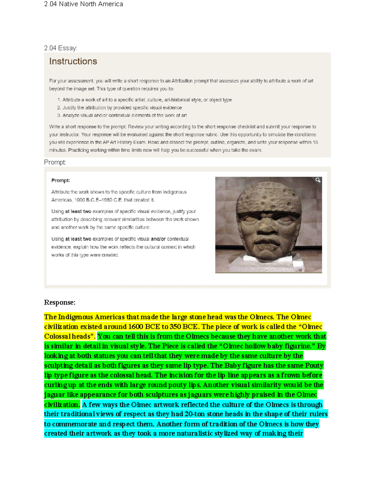 2.04 Essay on Olmec Art and Cultural Reflections in North America - Studocu