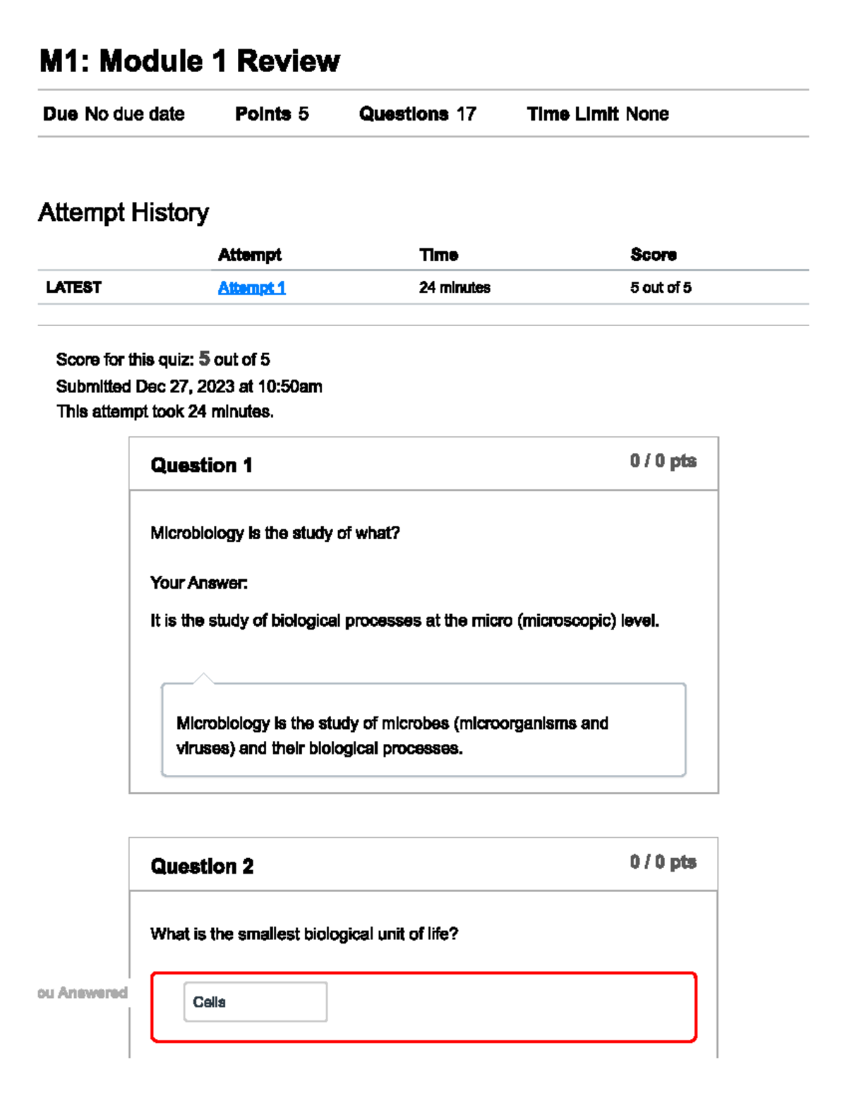M1 Module 1 Review - Question 1 pts Microbiology is the study of what ...