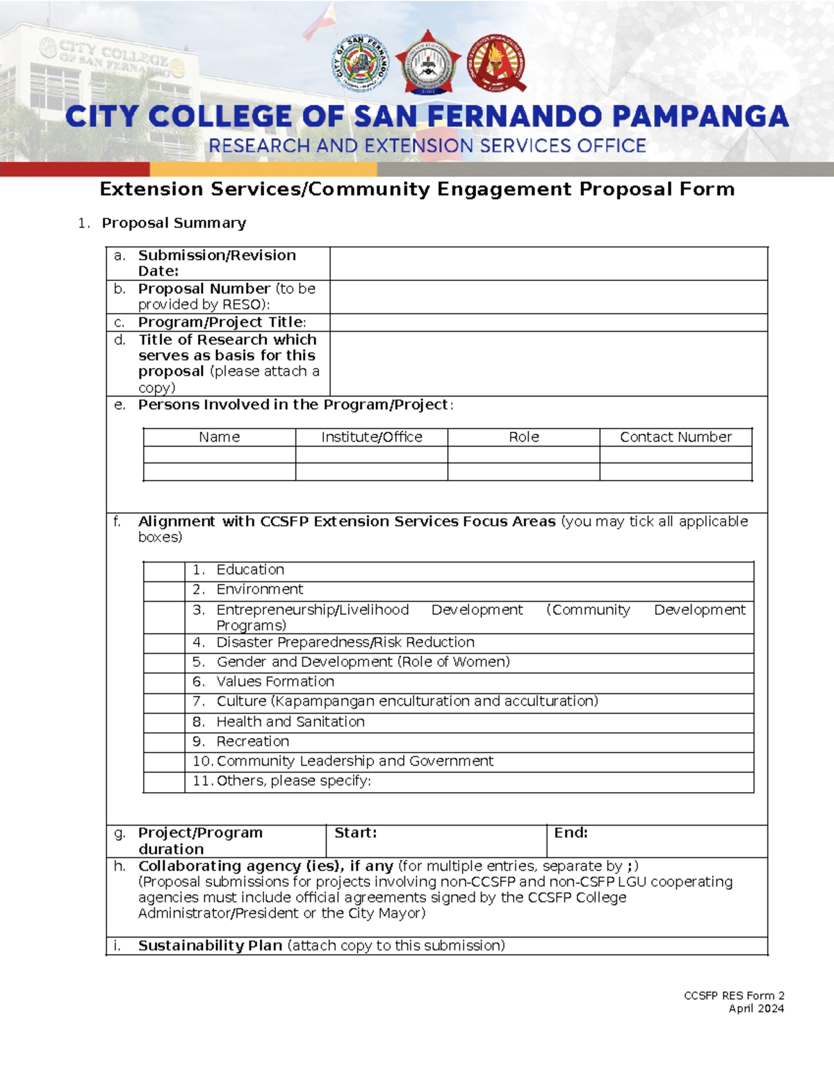 CCSFP Extension Engagement Proposal Form - April 2024 - Studocu