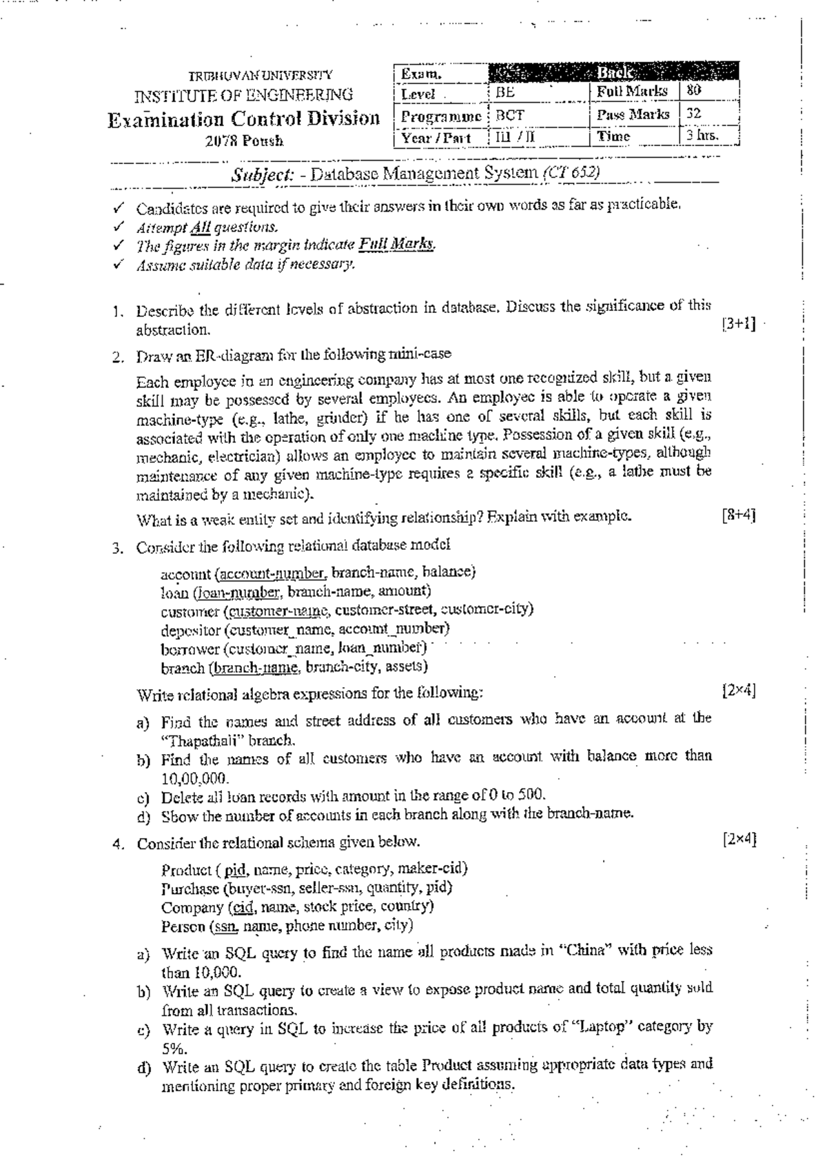 Database Management System (CT 652) Back Exam Questions - Studocu