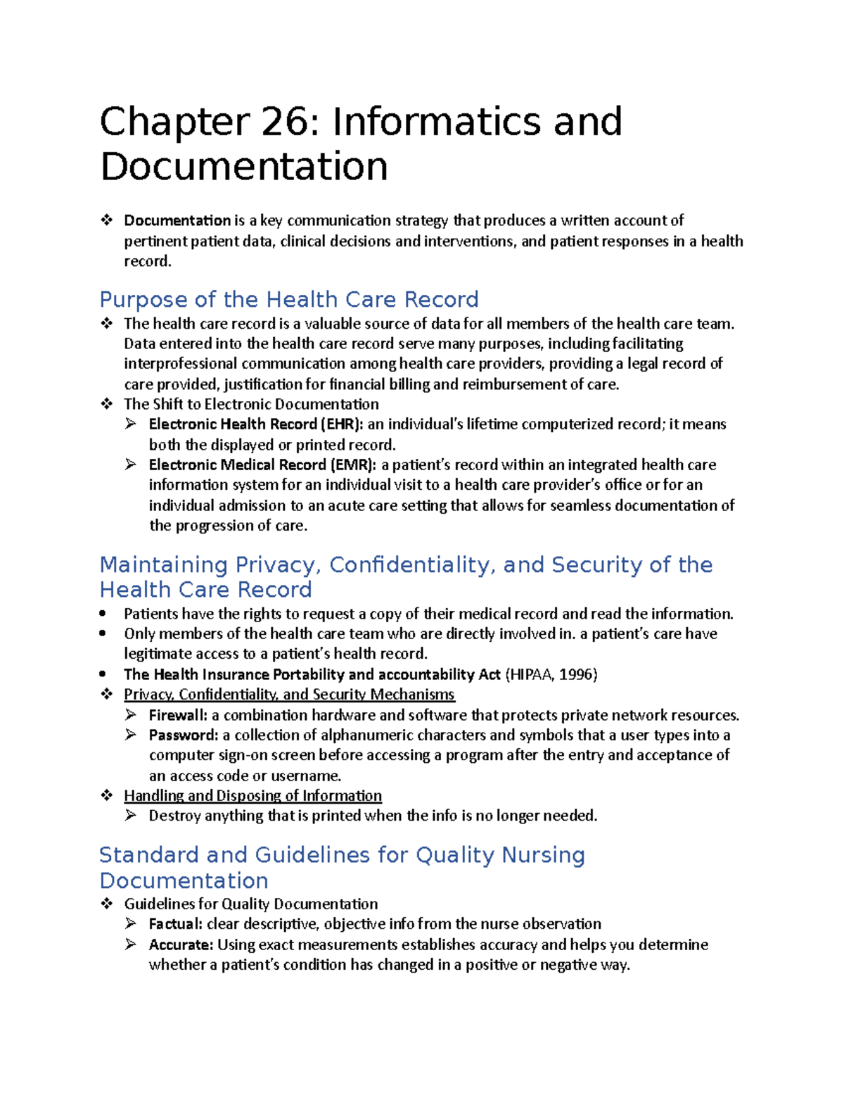 Chapter 26 Informatic and Documentation - Purpose of the Health Care ...