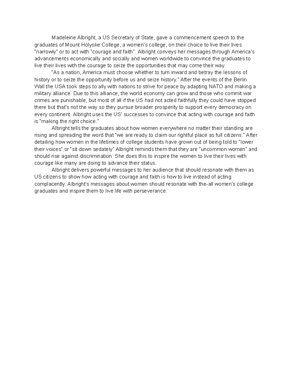 Rhetorical Analysis Timed Write: Albright's Commencement Speech ...