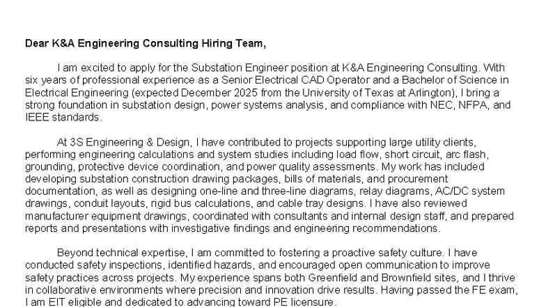 Electrical Engineering Resume: Substation Engineer Candidate - Studocu