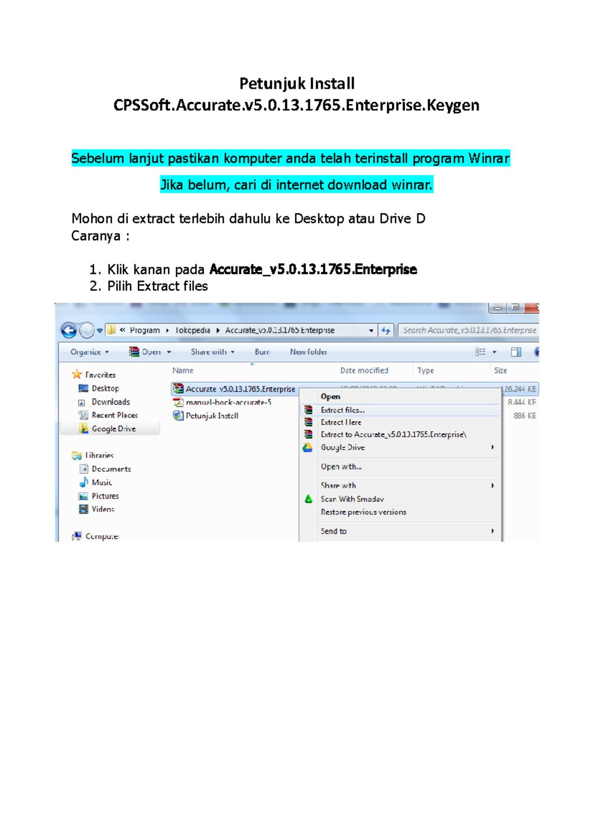 Petunjuk Install untuk CPSSoft Accurate v5.0.13.1765 Keygen - Studocu