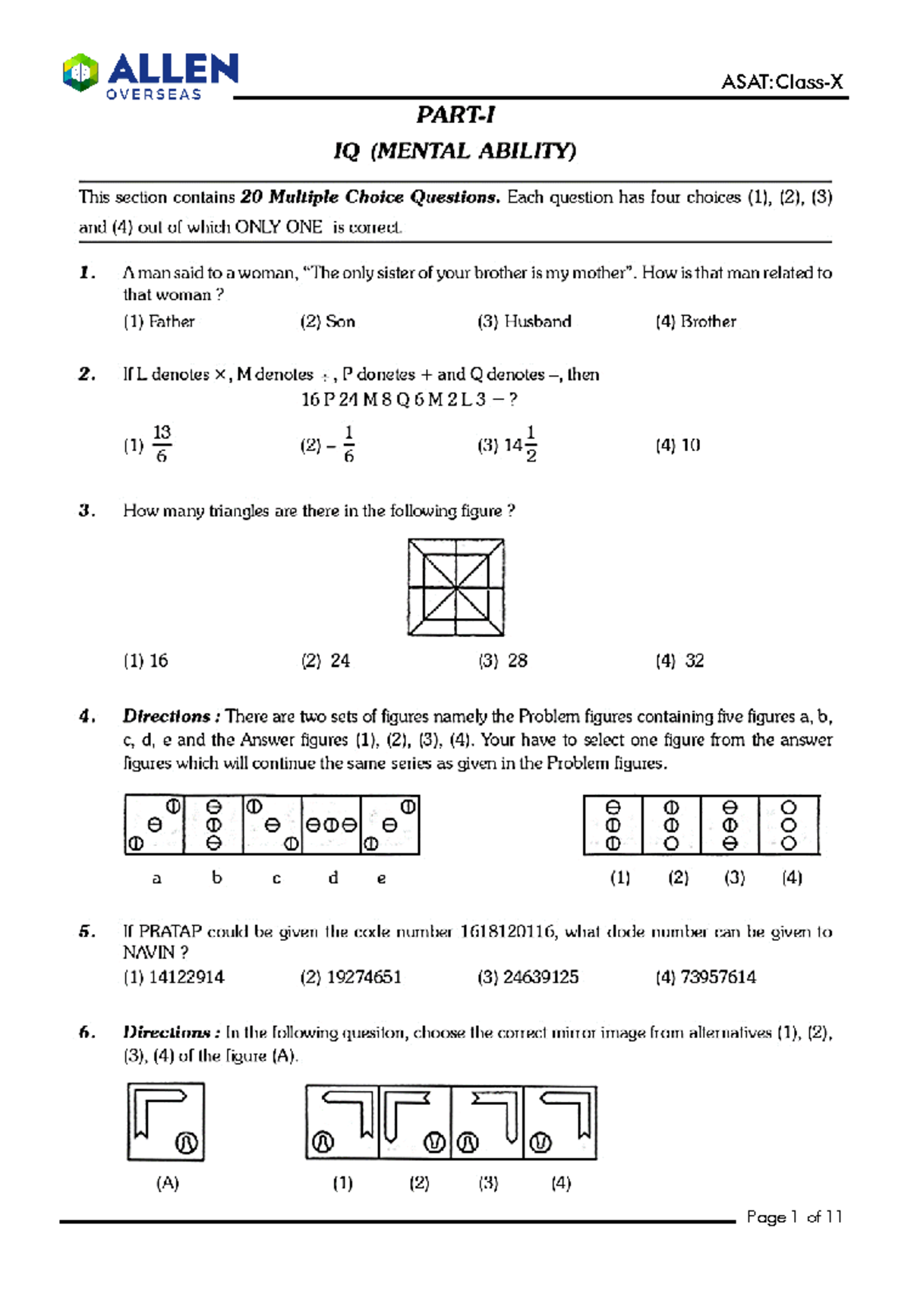 Offline ASAT Overseas Sample Paper Class-X - JEE Practice Problems ...
