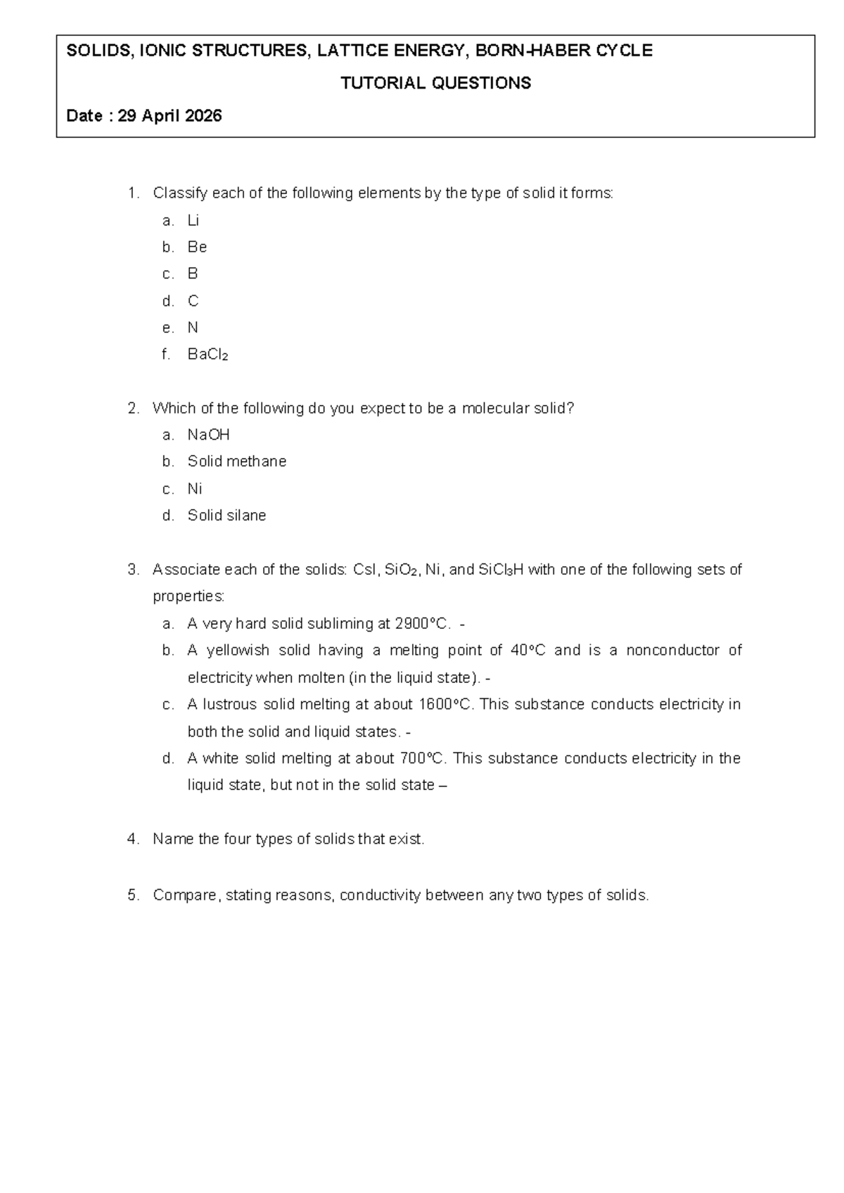 Solid State Tutorial 2026: Ionic Structures & Lattice Energy Questions ...
