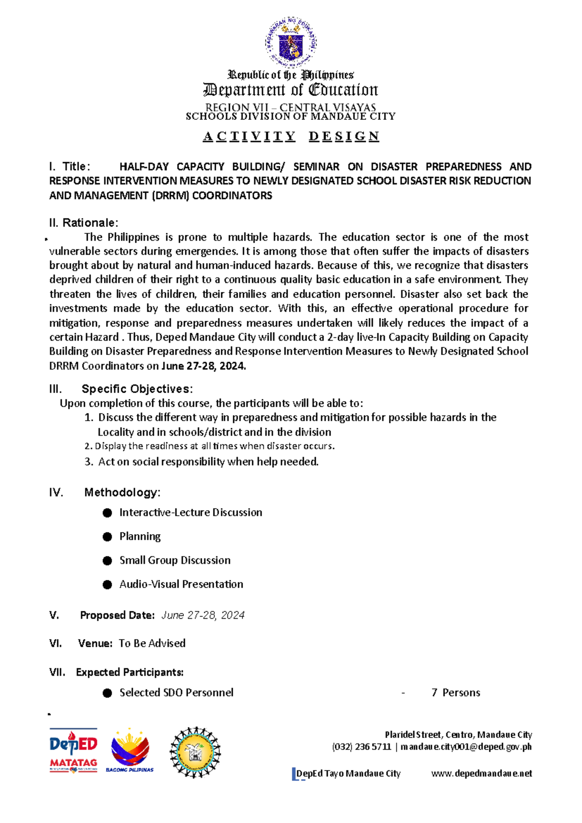 Activity Design-Capacity Building 2024 rev - Republic of the ...