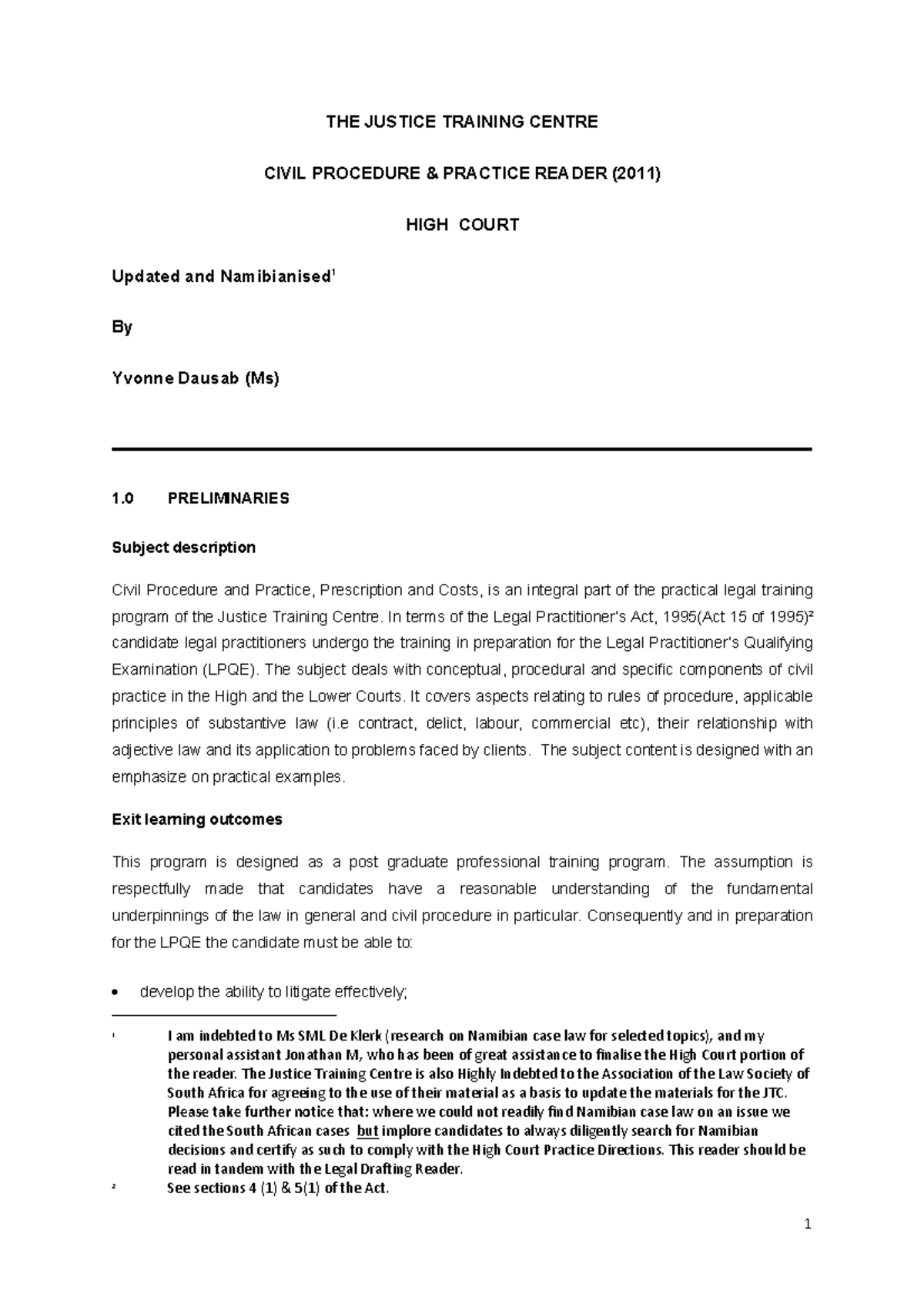 Civil Procedure & Practice Reader for High Court Training (2011) - Studocu