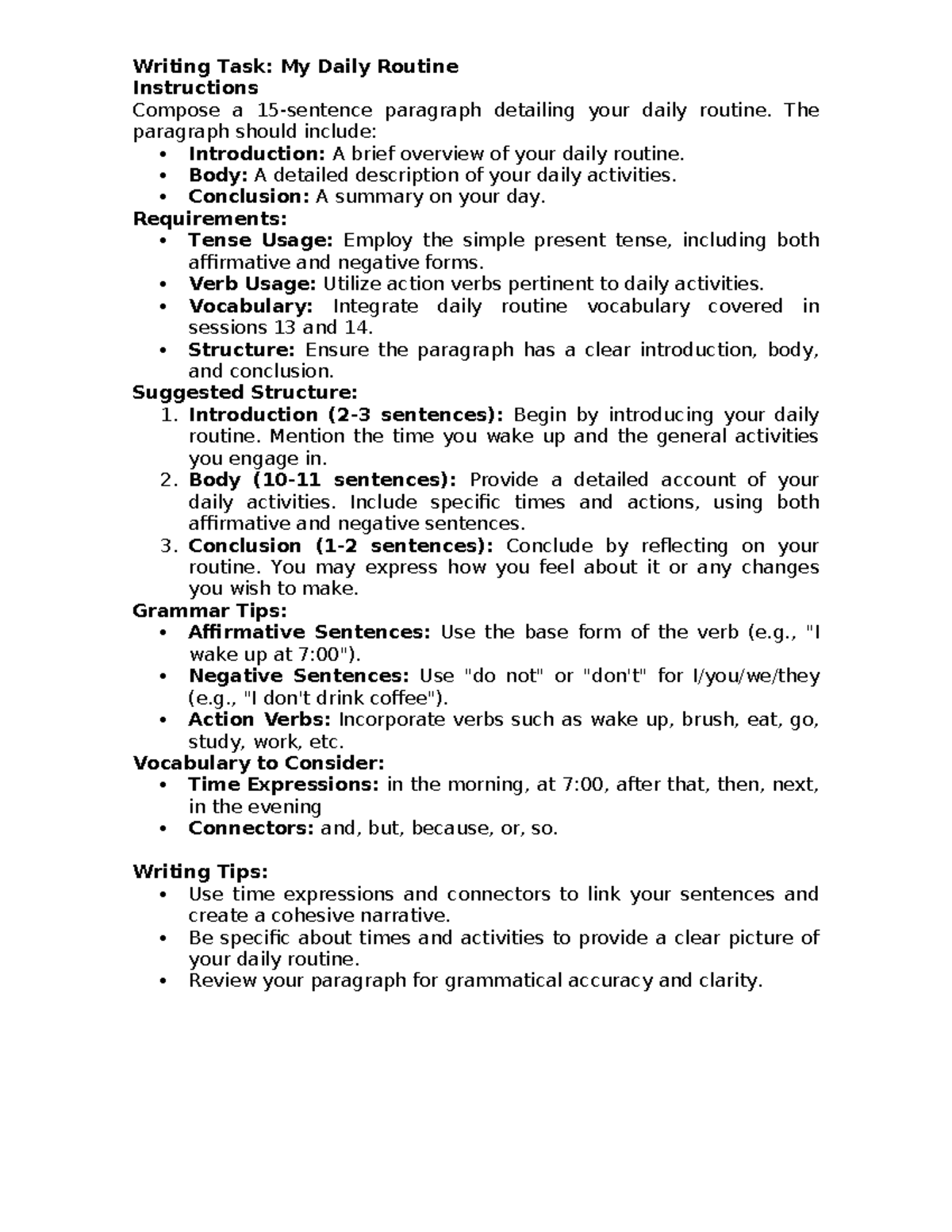 ENG 101: Writing Task - My Daily Routine Essay Instructions - Studocu
