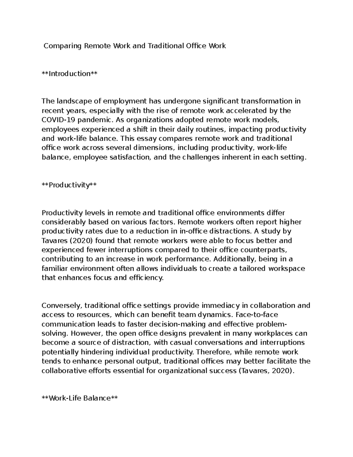 Comparing Remote Work vs Traditional Office Work: Productivity and ...