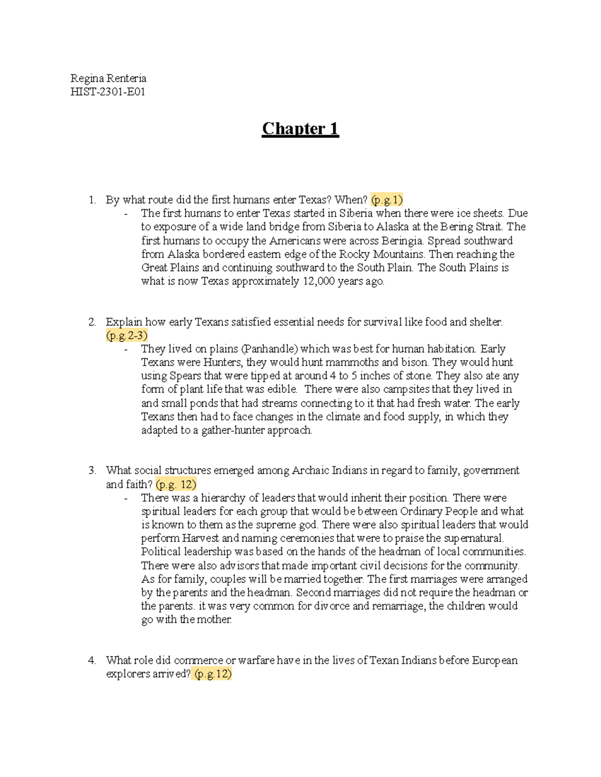 RQ1-Ch1 - Reading quiz question - Regina Renteria HIST-2301-E Chapter 1 ...