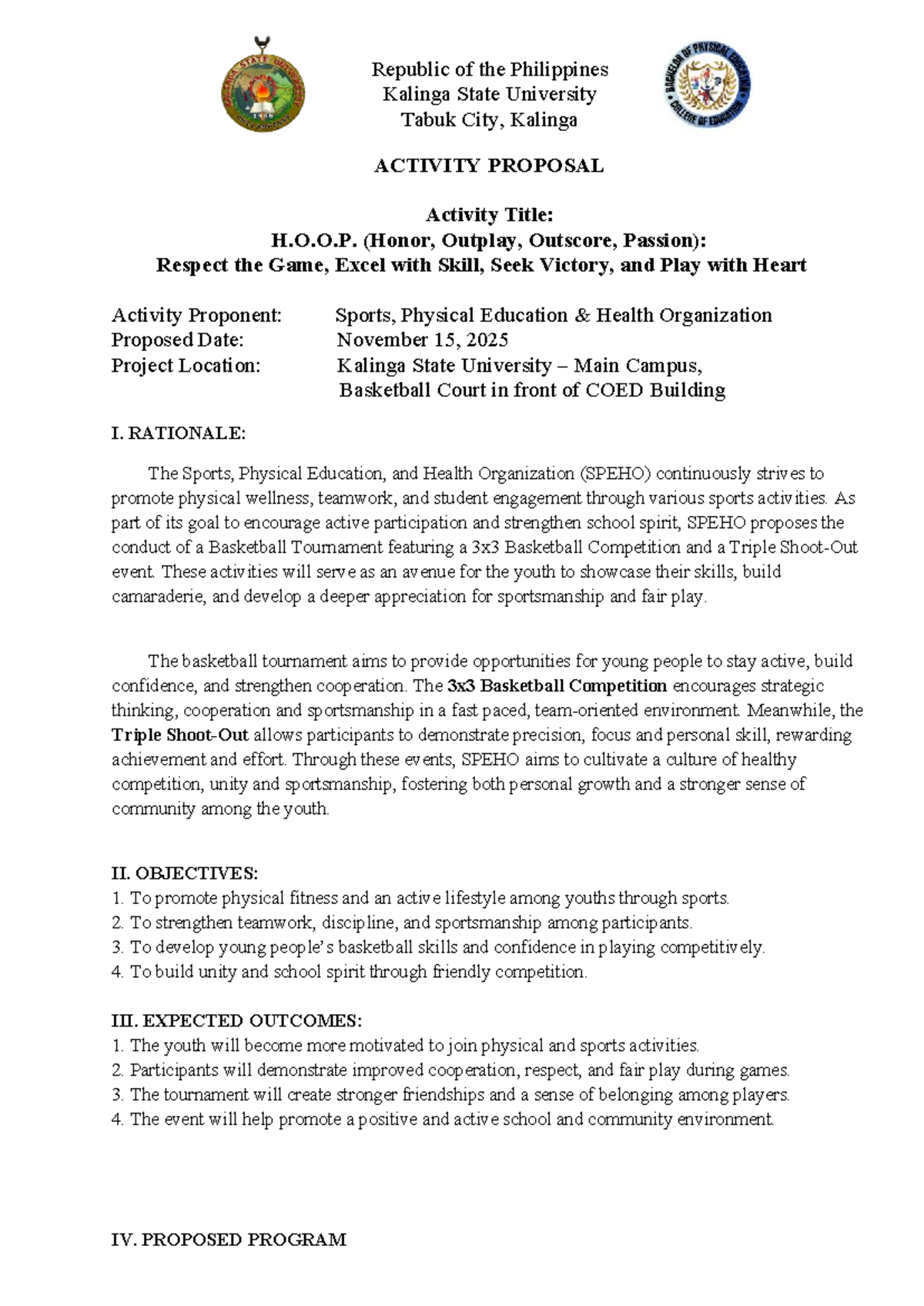 KSU Basketball Tournament 2025: H.O.O.P. 3x3 Competition Proposal - Studocu