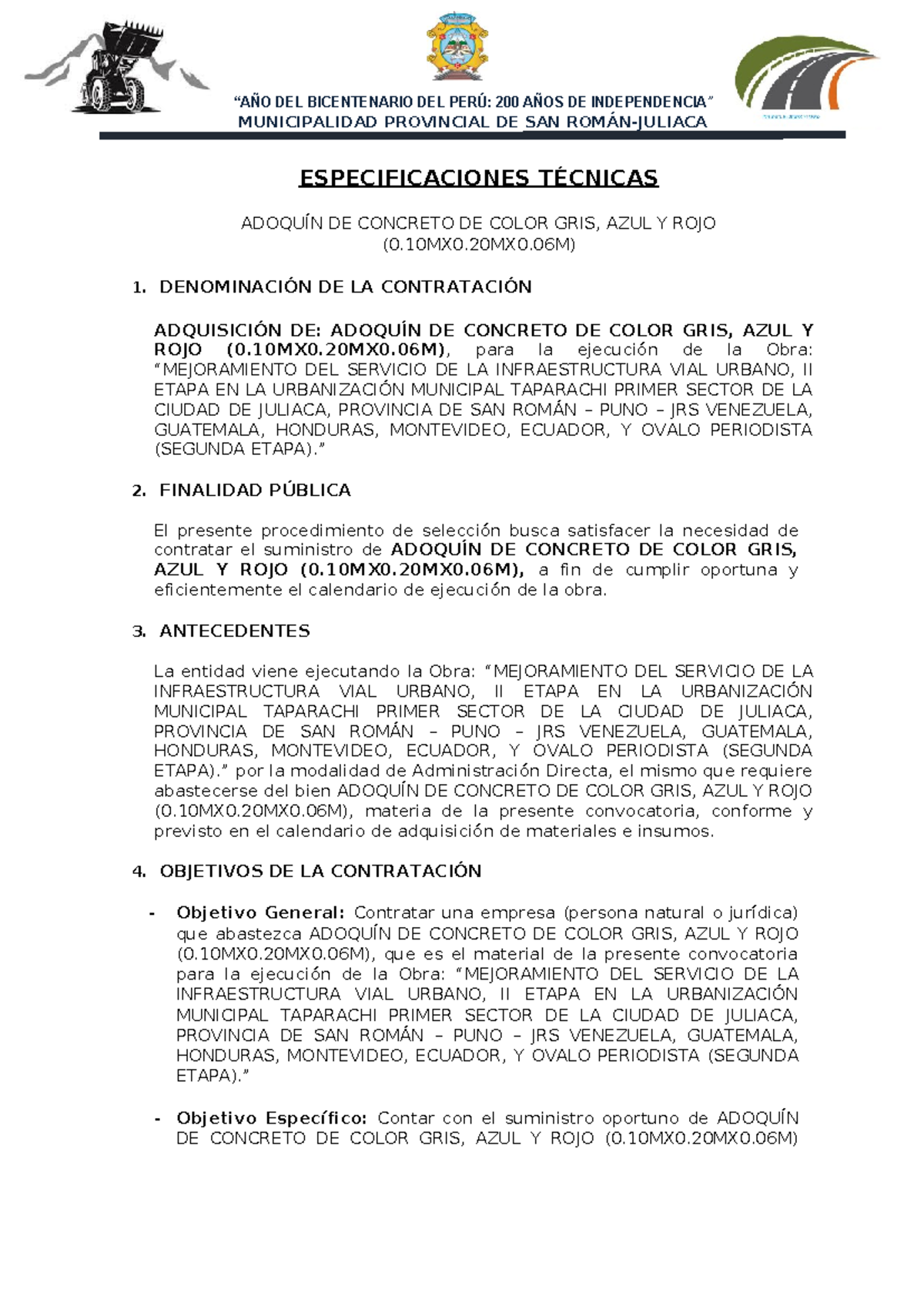 Adquisición de Adoquín de Concreto para Infraestructura Vial II Etapa ...