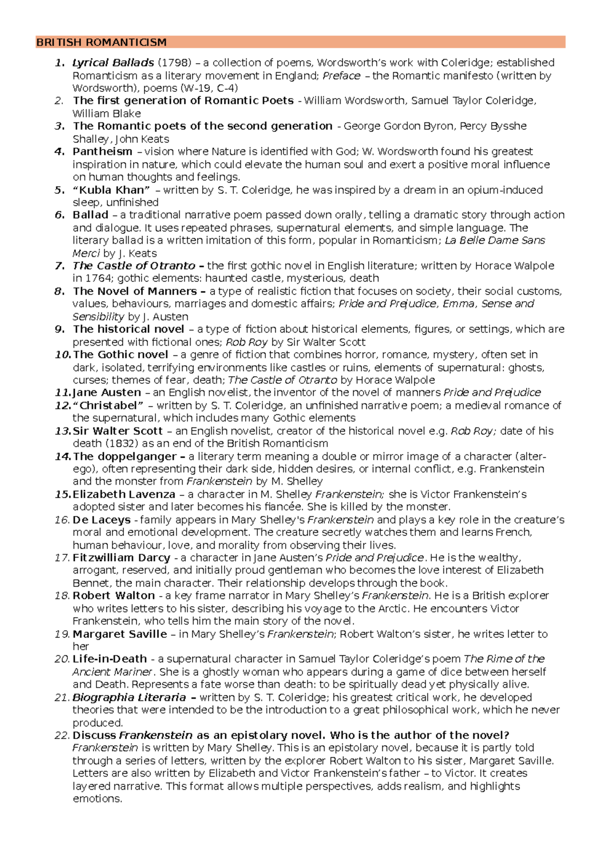 British Romanticism: Key Themes and Poets (LIT 101) - Studocu