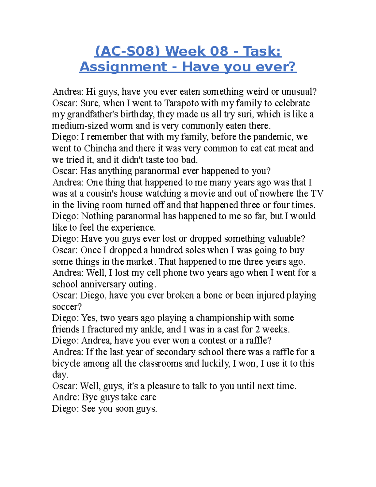 (AC-S08) Week 08 - Task- Assignment - Have you ever - (AC-S08) Week 08 - Task: Assignment - Have ...