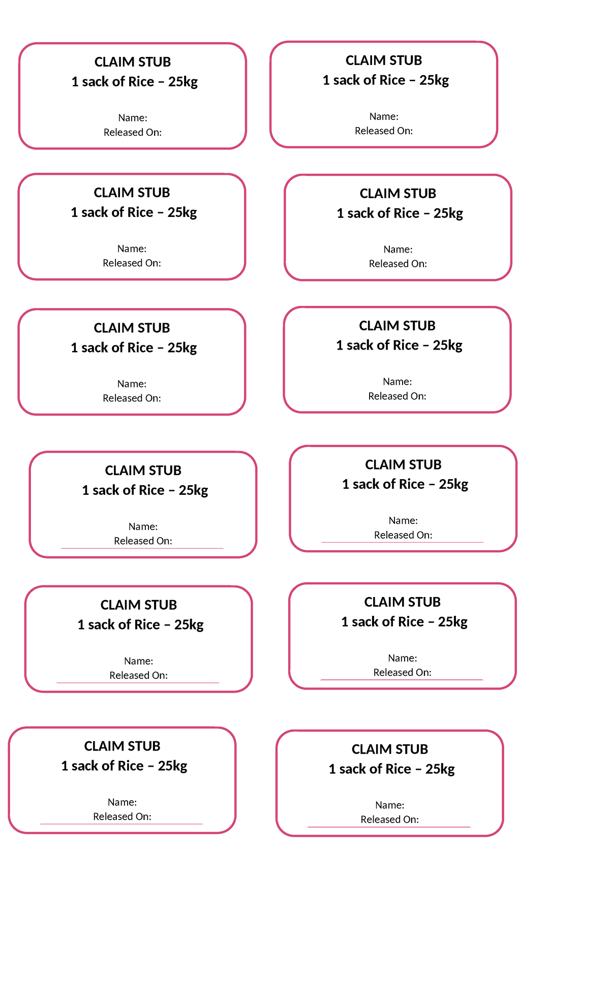 Rice Claim Stub - 25kg Documentation Overview - Studocu