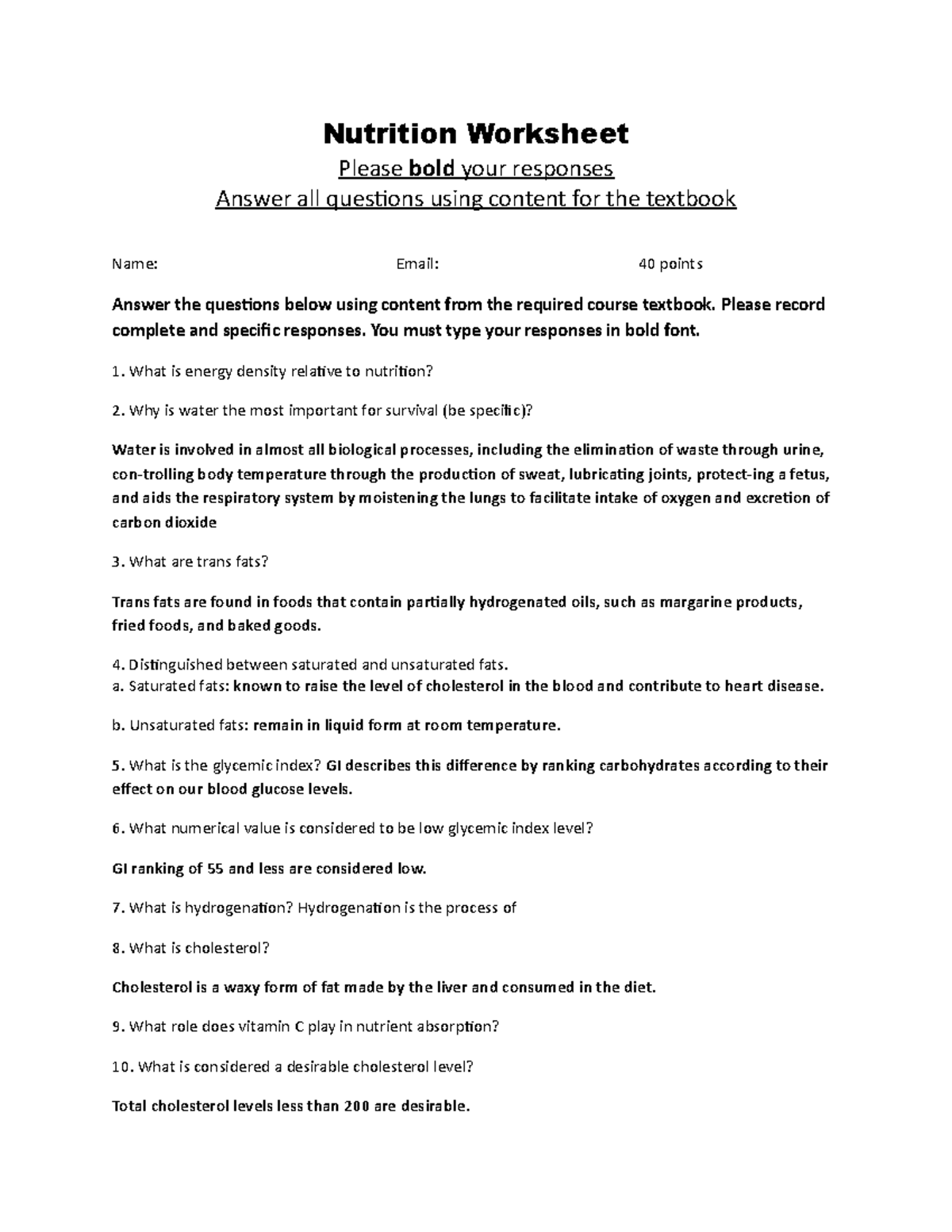 Nutrition Worksheet: Key Concepts and Definitions (OL) - Studocu