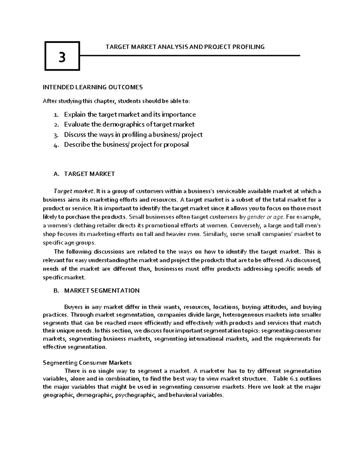 C3 Target Market Analysis & Project Profiling - 102504 Summary - Studocu