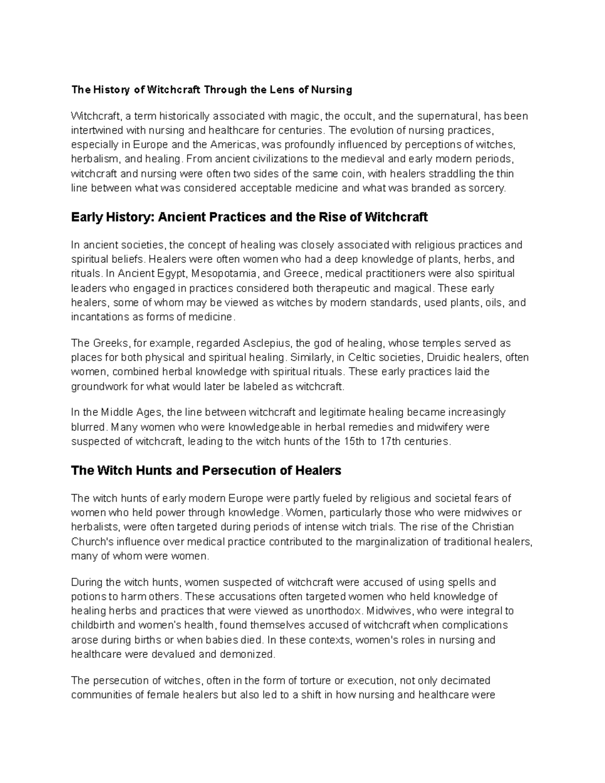 Witchcraft and Nursing: Historical Connections and Transformations ...
