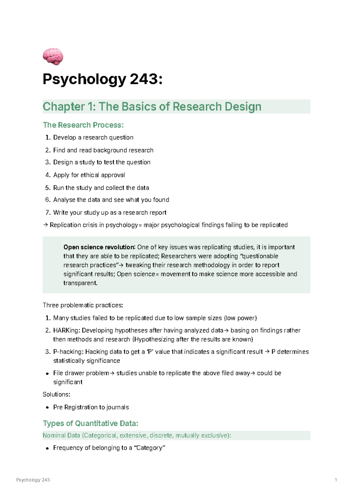 Psychology 243: Chapter 1 - Research Design Fundamentals - Studocu