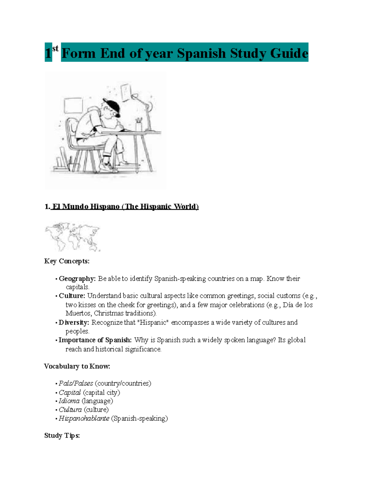 1st Form End-of-Year Spanish Study Guide: Key Concepts & Vocabulary ...