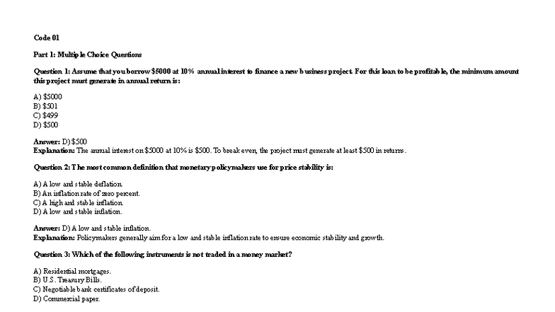FE1 - Exam - 123 - Code 01 Part 1: Multiple Choice Questions Question 1 ...