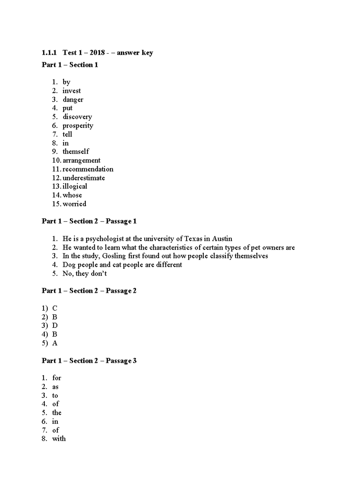 Test 1 2018 Answer Key - Parts 1 & 2 Summary - Studocu