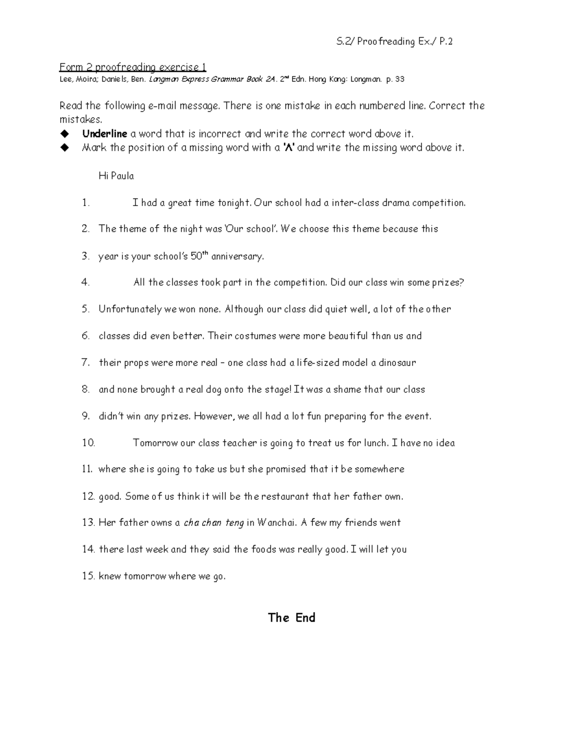 Form 2 Proofreading Exercises Compilation (Longman Express Grammar ...