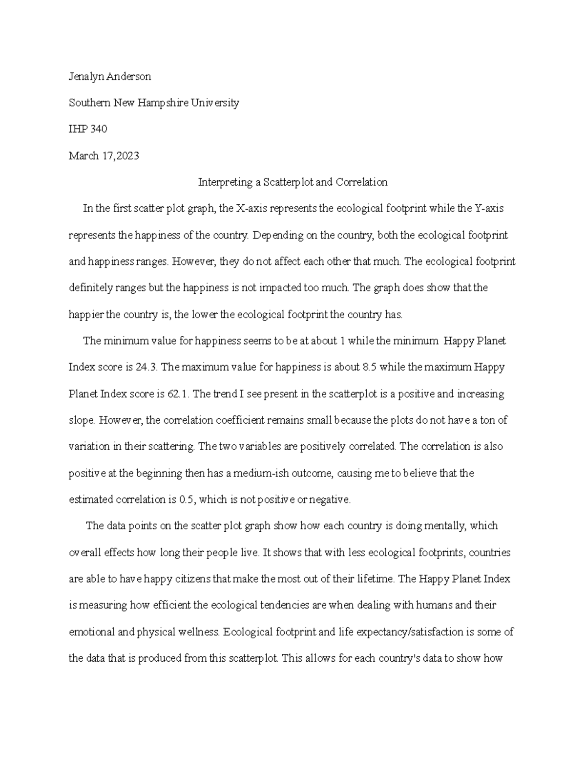 IHP 340 Module 3 - Scatterplot & Correlation Analysis Worksheet - Studocu