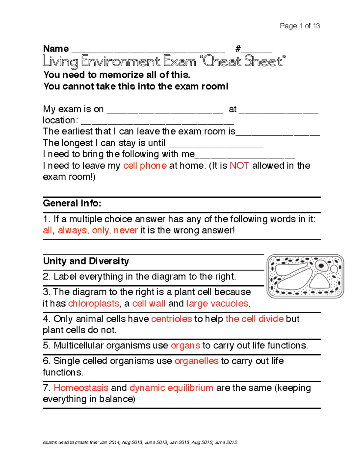 Living Environment Exam Review Packet for NYSLE - Studocu