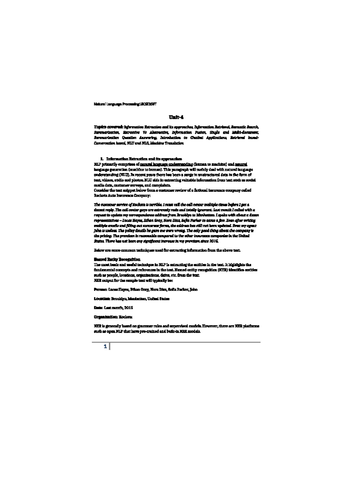 NLP Unit 4 - Information Extraction, Retrieval & Chatbot Apps (18CSE359T) - Studocu
